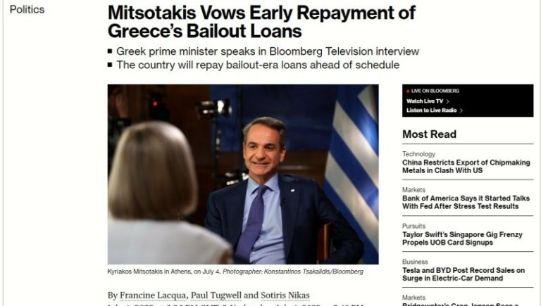 Μητσοτάκης στο Bloomberg: Θα προχωρήσουμε σε πρόωρη αποπληρωμή των ...