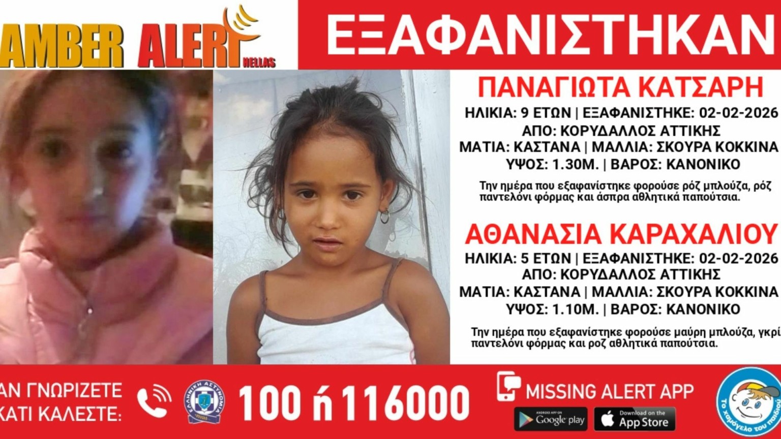 Amber Alert: Διπλή εξαφάνιση στον Κορυδαλλό, αγνοούνται δυο κοριτσάκια ...